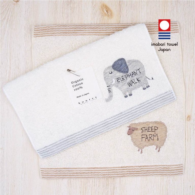 【kontex】今治有機棉萬用小方巾-Fluffy系列綿羊/大象 (品牌直送) - SearchingC