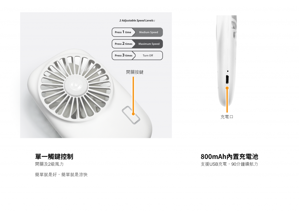 WINDEE 充電式小型風扇 (白色) (品牌直送) - SearchingC